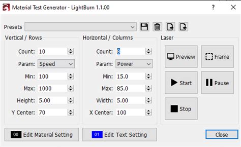 New Material Test Generator Question By Lightburn Lightburn