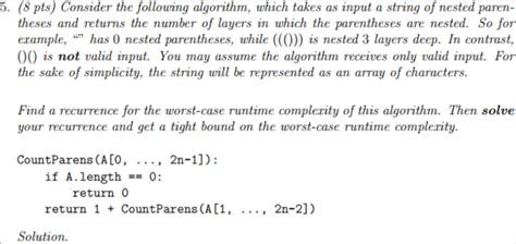 Solved 5 8 Pts Consider The Following Algorithm Which