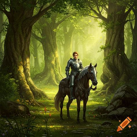 A Medieval Knight And A Maiden Hold Hands In A Sunlit Ethereal Forest