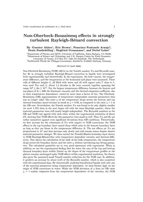 Pdf Non Oberbeck Boussinesq Effects In Strongly Turbulent Rayleigh Bénard Convection