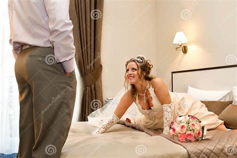 Bride Waiting For Her Sweetheart On Bed Stock Image Image Of Lust