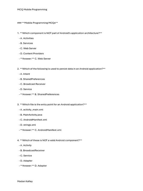 Mobile Programming Mcqs Pdf Android Operating System Mobile App