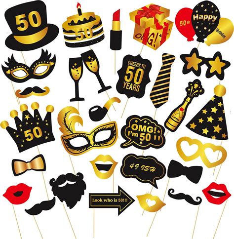 30pcs 50th Birthday Photo Booth Props Lmshowowo Black Gold