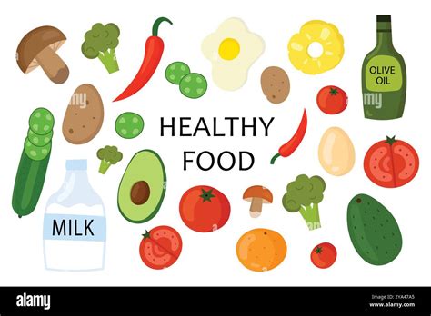 Illustration Of Healthy Food Items Like Vegetables Fruits Dairy And Oils Arranged Around