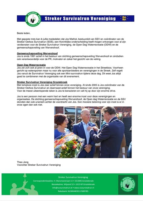 Koninklijke Onderscheiding Voor Jos Mathot Ssv