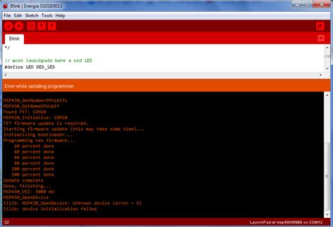 Cannot Update Firmware Via Energia To Msp Exp430fr5969 Rev 2 Msp Low Power Microcontroller