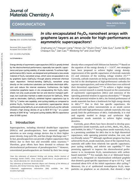 Pdf In Situ Encapsulate Fe3o4 Nanosheet Arrays With Graphene Layers As Anode For High