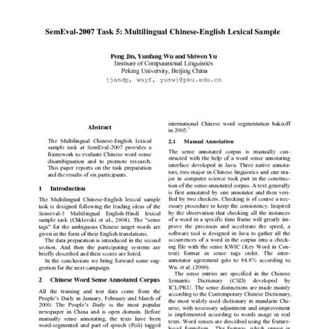 Semeval 2007 Task 05 Multilingual Chinese English Lexical Sample Acl
