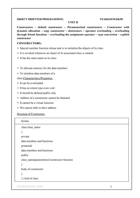 Constructors And Operator Overloading Unit Ii Constructors Default