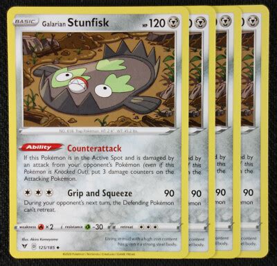 Pokemon Cards 4x Galarian Stunfisk 125185 Playset Vivid Voltage Nmm