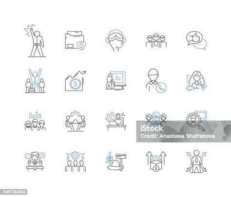 조직 숙련도 라인 아이콘 컬렉션입니다 효율성 생산성 조직 합리화 최적화 방법론 조정 벡터 및 선형 그림 관리 프로세스 계획 개요