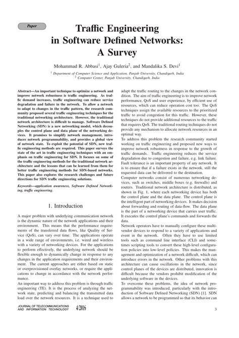 pdf traffic engineering in software defined networks a survey