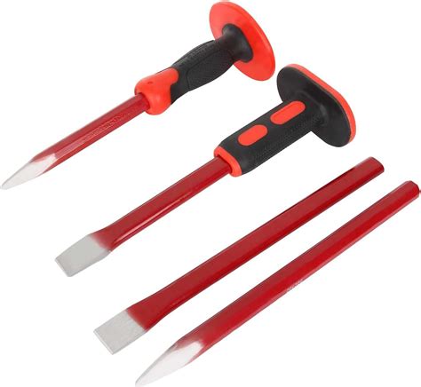 Cyeah 12 Inch Heavy Duty Masonry Chisel Set 4 Pcs Chisels Set With Hand Protection 2 Pcs Flat