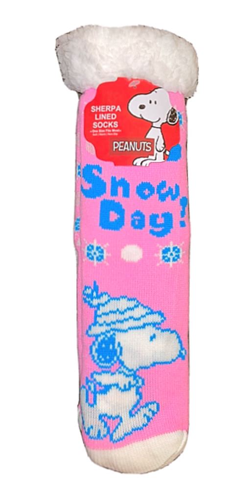Peanuts Ladies Sherpa Lined Gripper Bottom Slipper Socks Snoopy