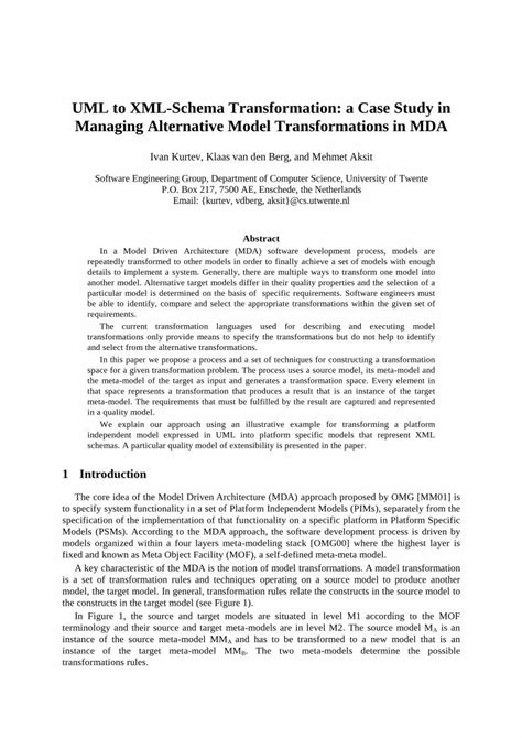Pdf Uml To Xml Schema Transformation A Case Study In · Managing