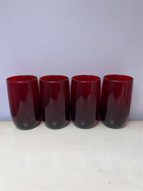 Royal Ruby Roly Poly Tumblers Anchor Hocking Vintage Set Of 4 Ruby Red