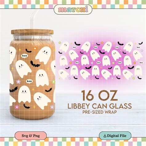 Cute Ghosts Cup Wrap Halloween 16oz Libbey Can Glass Cute Spooky P