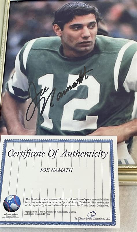 Lot Signed Joe Namath New York Jets 8 X 10 Color Photo W Coa Framed