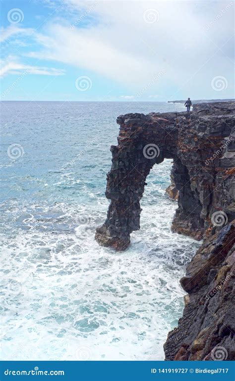 Holei Sea Arch Big Island Hawaii Volcanoes National Park Lava Rock Arch Formation Stock Image