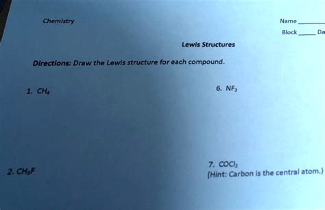 Chemistry Name Block Da Lewis Structures Directions Draw The Lewis Structure For Each Compound