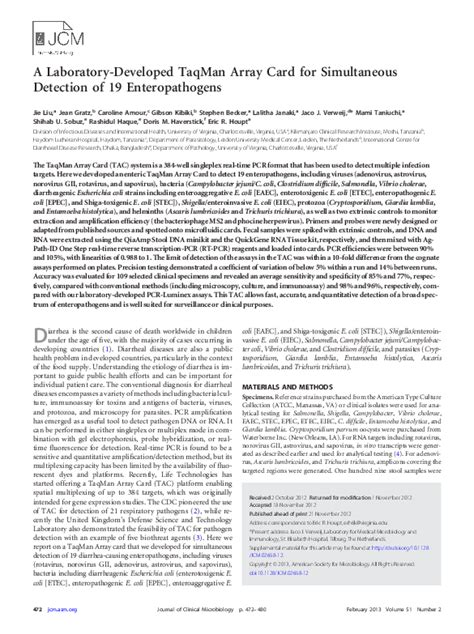 Pdf A Laboratory Developed Taqman Array Card For Simultaneous