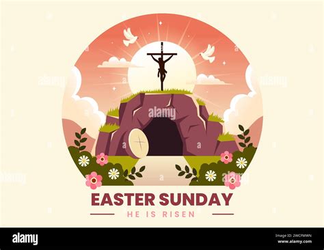 Happy Easter Sunday Vector Illustration Of Jesus He Is Risen And