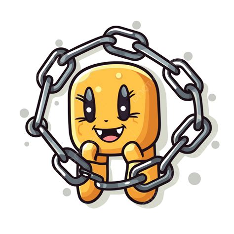 체인 클립 아트와 귀여운 작은 노란색 문자 벡터 만화 체인 링크가 격리된 스티커 디자인 상표 PNG 일러스트 및 벡터 에