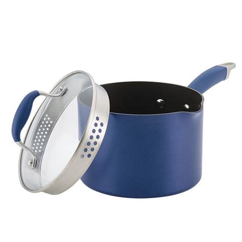 Anolon Advanced Indigo Hard Anodized Nonstick 3 Qt Covered Straining Saucepan With Pour Spout