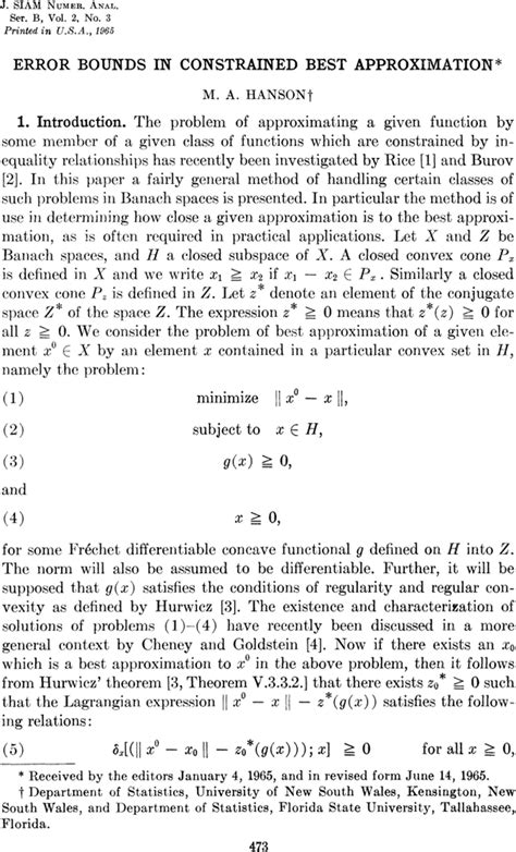 Error Bounds In Constrained Best Approximation Siam Journal On Numerical Analysis