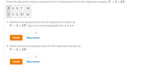 Solved What Are The Squared Errors For The Regression Line Chegg Com