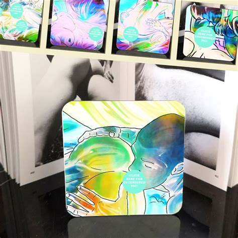 Coaster With Erotic Drawing Of Sex Scene With Naked Man Rainbow