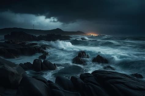 Premium Photo A Stormy Ocean With A Dark Sky And Waves Crashing On