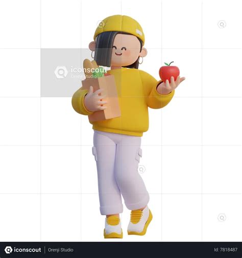 Girl Buys Groceries 3d Illustration Download In Png Obj Or Blend Format