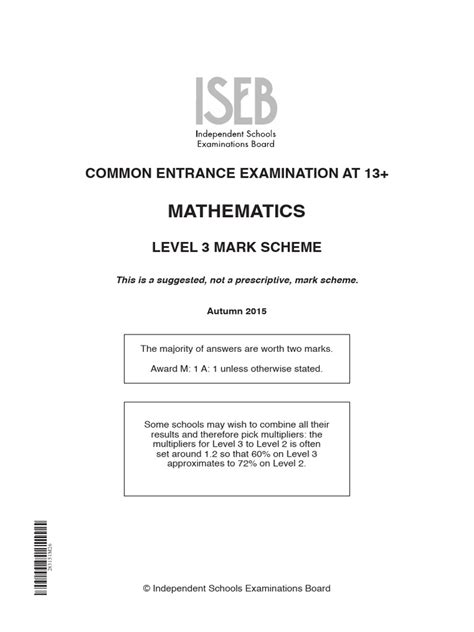 13 Mathematics Level 3 Mark Scheme Pdf Student Assessment And