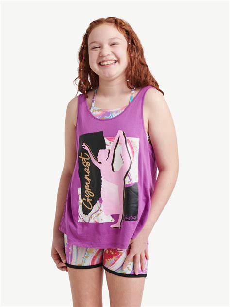Justice Girls Fashion Dance And Gymnastics Tank With High Neck Built In