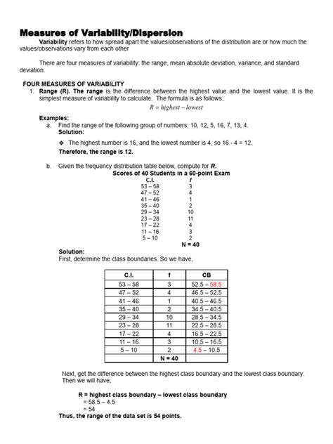 Notes In Ge 8 Mmw Measures Of Variability Pdf Variance