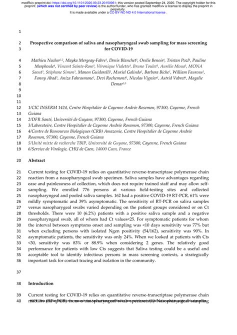 Pdf Prospective Comparison Of Saliva And Nasopharyngeal Swab Sampling For Mass Screening For