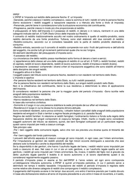 Lirpef è Limposta Sul Reddito Delle Persone ﬁsiche Docsity