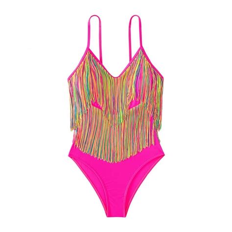 Buigttklop Womens Tassel One Piece Swimsuit Pures Color Tassels Halters Swimsuit Tassel S Beach