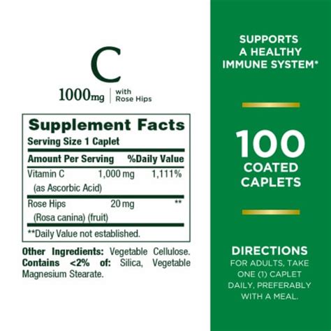 Natures Bounty Vitamin C Rose Hips 1000mg Immune Support Coated