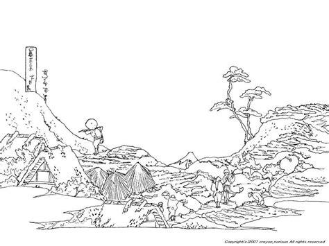 富嶽三十六景下目黒の富士山の浮世絵の下絵浮世絵のぬりえ
