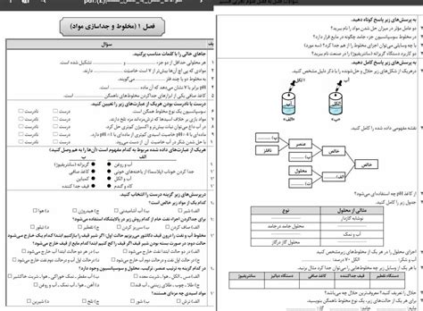 نمون سوال درسی علوم نوبت اول از درس 1 تا 8 علوم تجربی هشتم پرسان