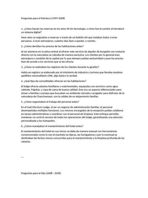 Preguntas De Entrevista Pdf Hotel Turismo