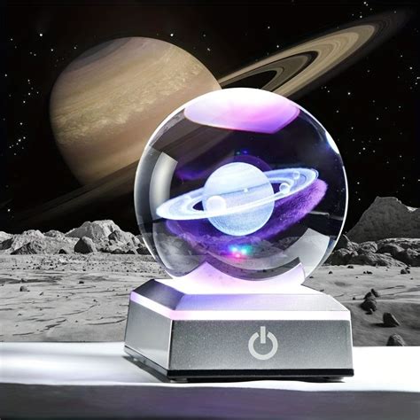 Null1pc Bola De Cristal 3D Saturno Con Base LED Esfera De Vidrio Del