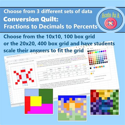 Conversion Quilt Fractions Decimals And Percentages Simplifying