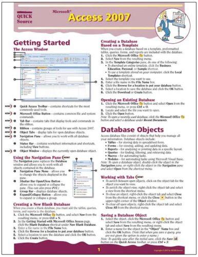 Microsoft Access 2007 Quick Source Reference Guide Quick Source