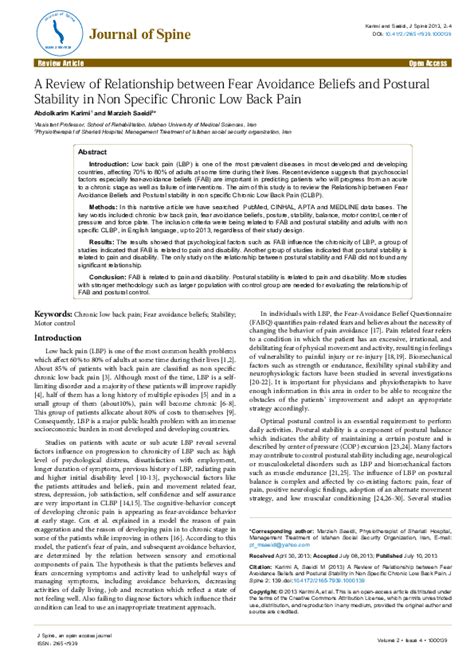 Pdf A Review Of Relationship Between Fear Avoidance Beliefs And