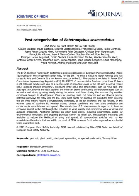 Pdf Pest Categorisation Of Eotetranychus Sexmaculatus Pdf Pest Categorisation Of Eotetranychus Sexmaculatus
