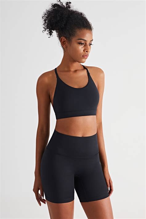 Triangle Back Sports Bra And Biker Shorts Womens Activewear Sets Zioccie