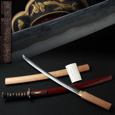 【やや傷や汚れあり】ut176 時代武具【銘 備州長船祐定】白鞘 脇差 刃渡446cm 重421g 朱黒角笛塗拵え付 刀袋附 銃砲刀剣類登録